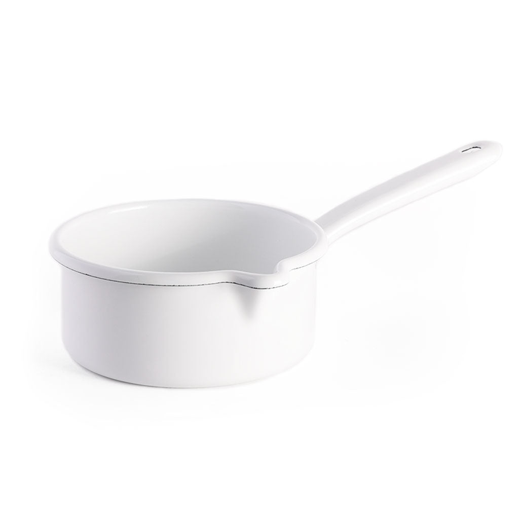 Riess Enamel Saucepan with Spout, Classic White | Boston General Store