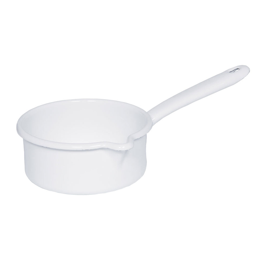 Riess Enamel Saucepan with Spout, Classic White | Boston General Store